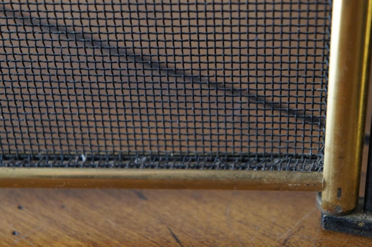 Mid Century Brass and Wire 4 Panel Mesh Folding Fireplace Hearth Fire ...
