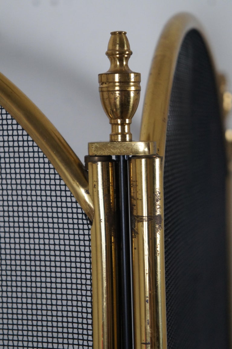 Mid Century Brass and Wire 4 Panel Mesh Folding Fireplace Hearth Fire ...