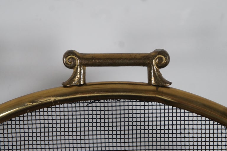 Mid Century Brass and Wire 4 Panel Mesh Folding Fireplace Hearth Fire ...