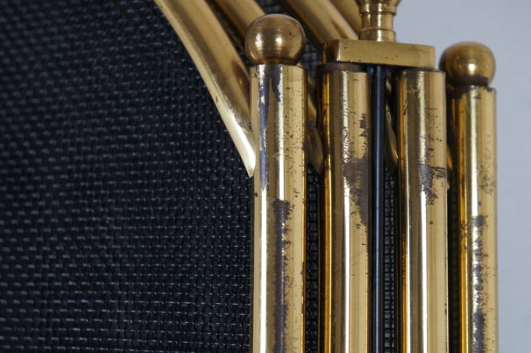 Mid Century Brass and Wire 4 Panel Mesh Folding Fireplace Hearth Fire ...