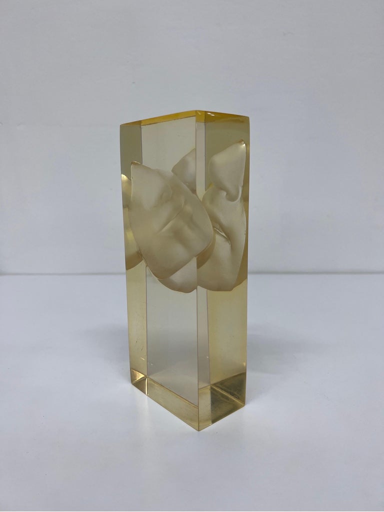 Mid-Century Brazilian Modern Acrylic Lucite Block Kissing Sculpture ...