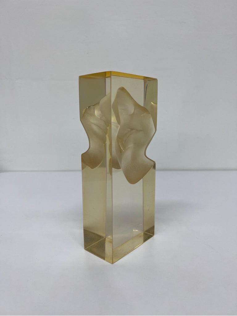 Mid-Century Brazilian Modern Acrylic Lucite Block Kissing Sculpture ...