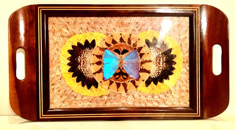 Mid-Century Brazilian Wood and Brass Inlay Pressed Butterfly Tray at ...