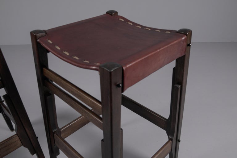 Mid-Century Bar Stools in Wood and Leather by Werner Biermann for Arte ...