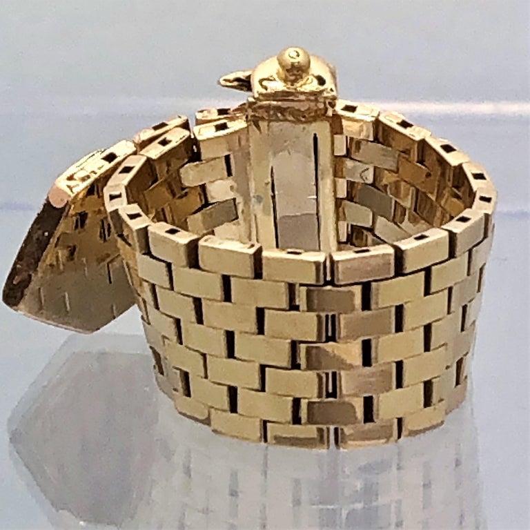 Midcentury Brick Style, Flexible Gold Buckle Ring with Diamonds at 1stDibs