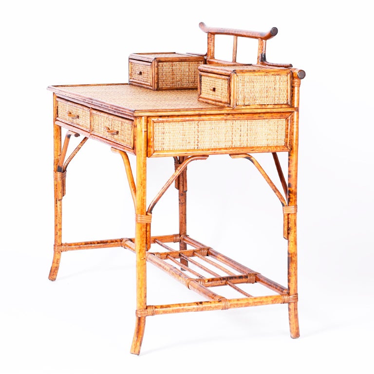 Midcentury British Colonial Bamboo and Grasscloth Desk at 1stDibs
