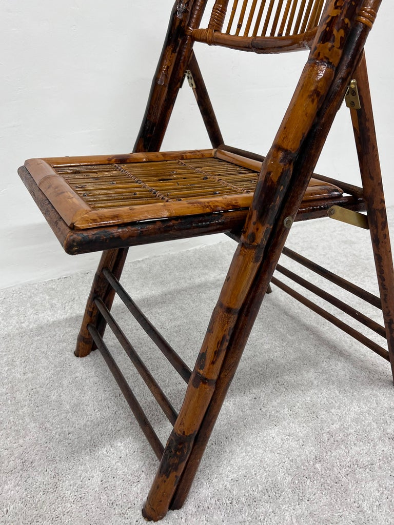 Mid-Century British Colonial Style Bamboo Folding Chairs, Set of Four ...