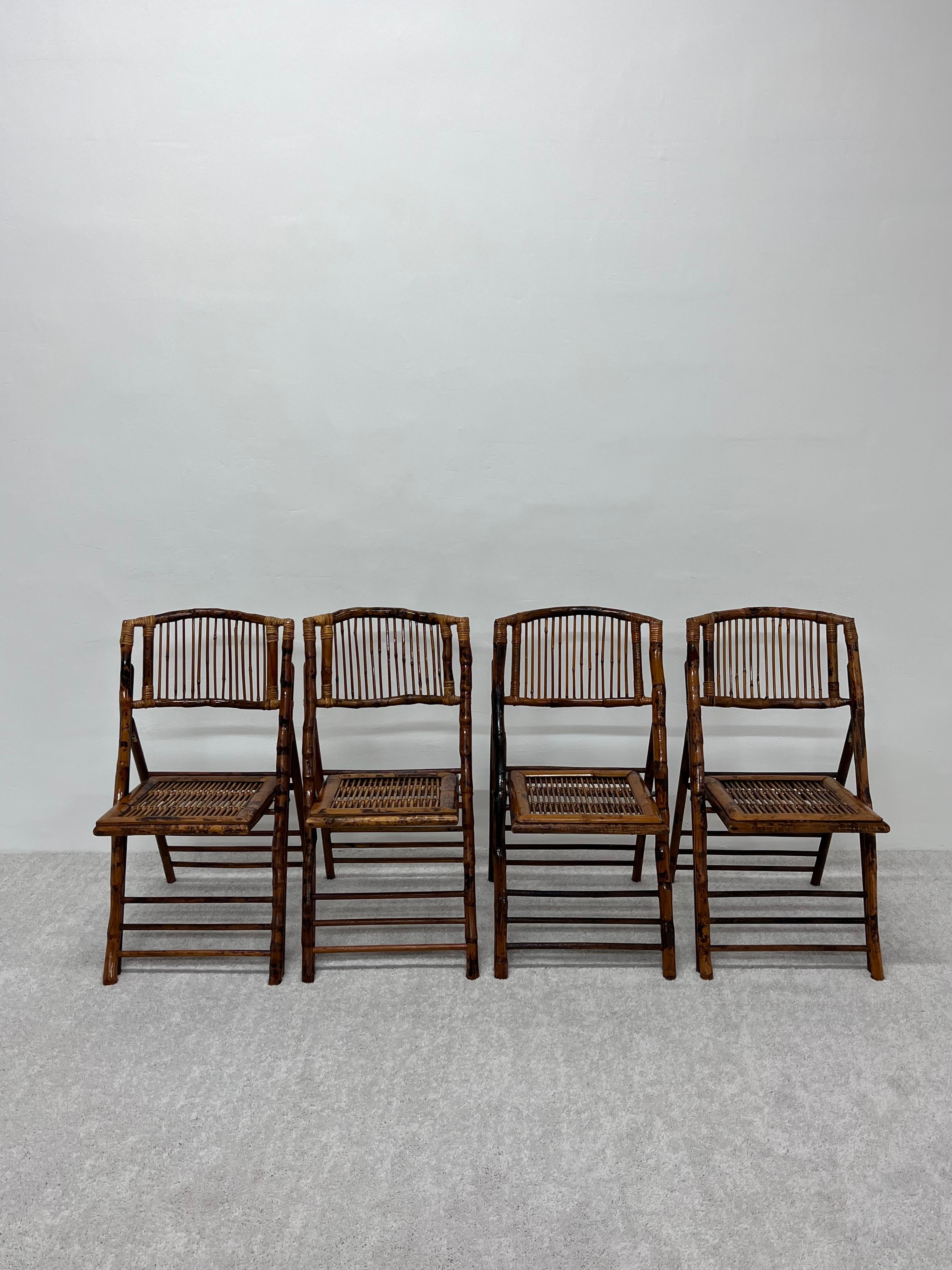 Mid-Century British Colonial Style Bamboo Folding Chairs, Set of Four ...