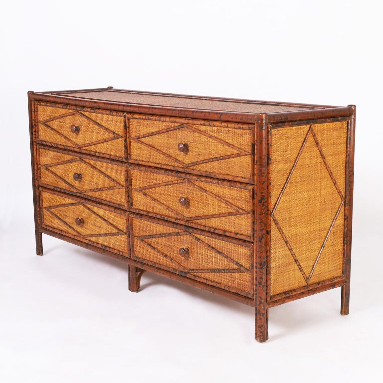 Mid-Century British Colonial Style Faux Bamboo Chest of Drawers or ...