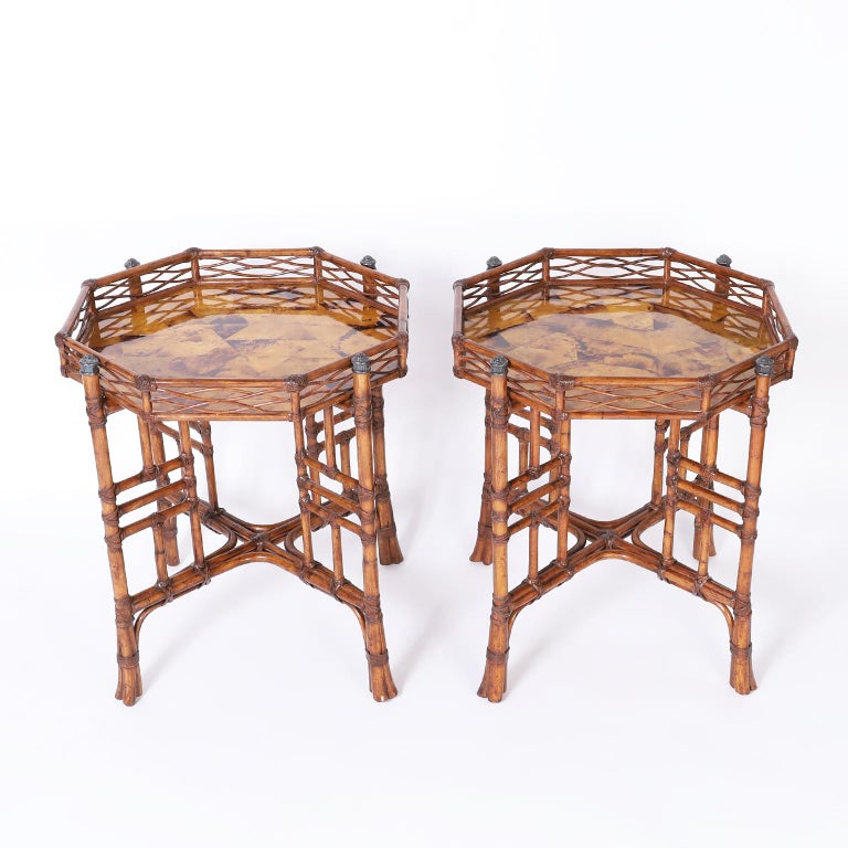 Mid Century British Colonial Style Faux Bamboo End Tables or Stands at ...
