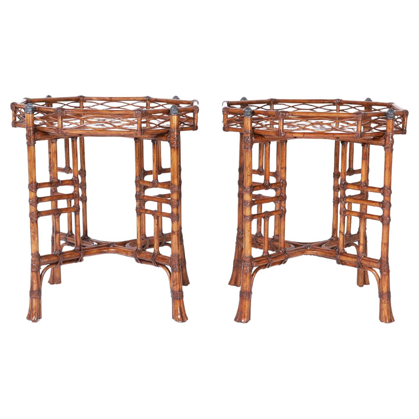 Mid Century British Colonial Style Faux Bamboo End Tables or Stands at ...