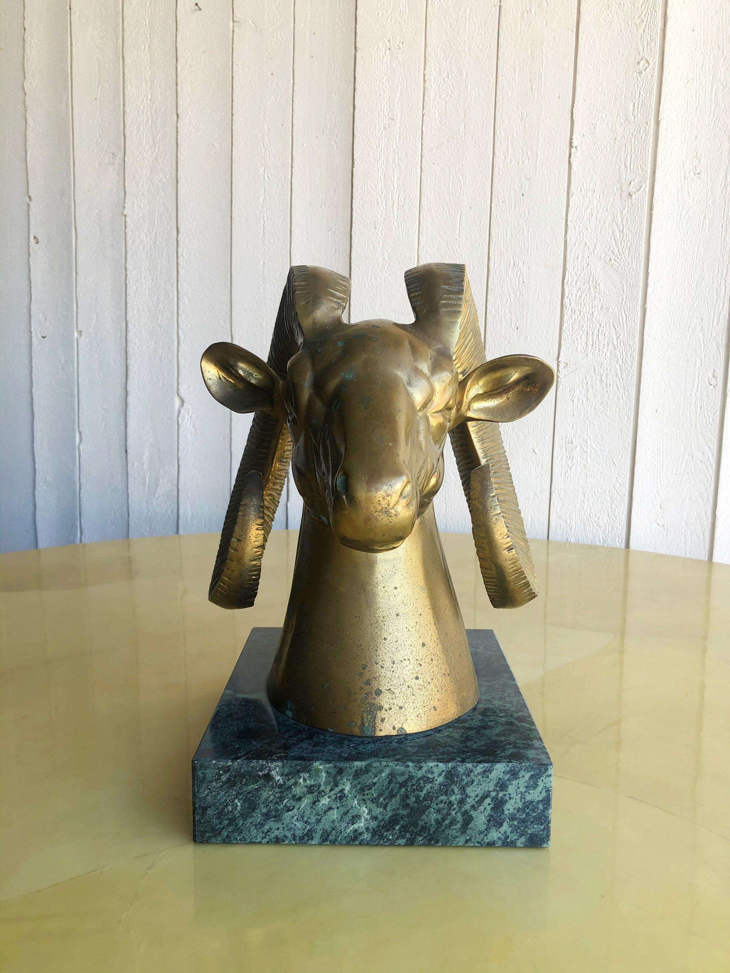 Mid-Century Bronze Rams Head Bust For Sale at 1stDibs