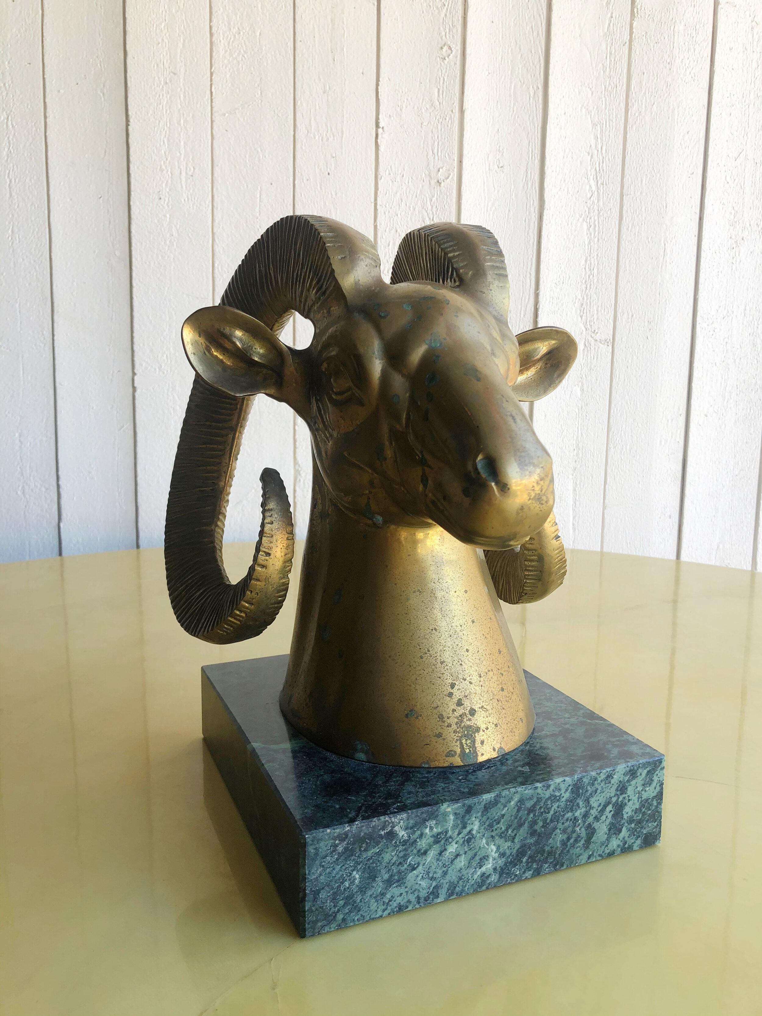 Mid-Century Bronze Rams Head Bust For Sale at 1stDibs