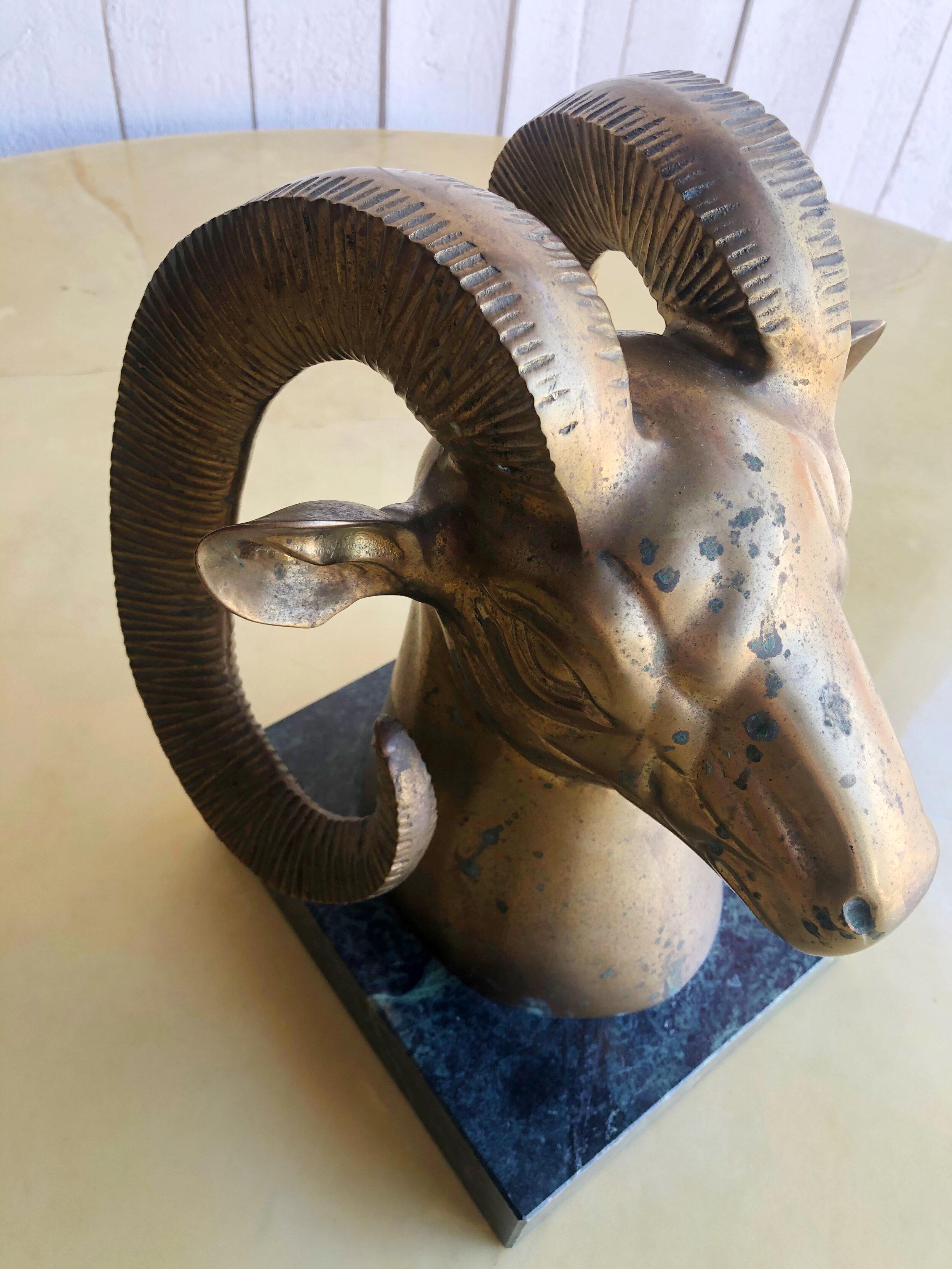 Mid-Century Bronze Rams Head Bust For Sale at 1stDibs