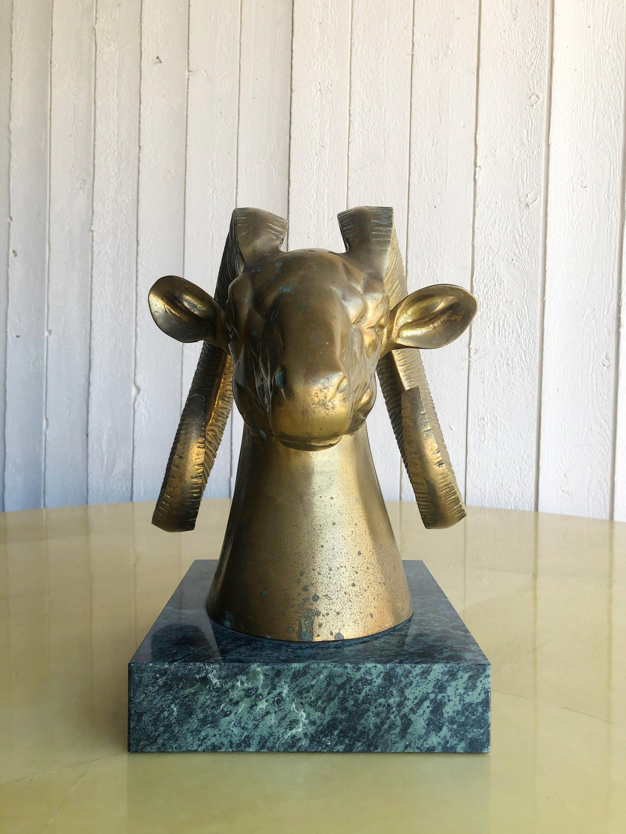 Mid-Century Bronze Rams Head Bust For Sale at 1stDibs