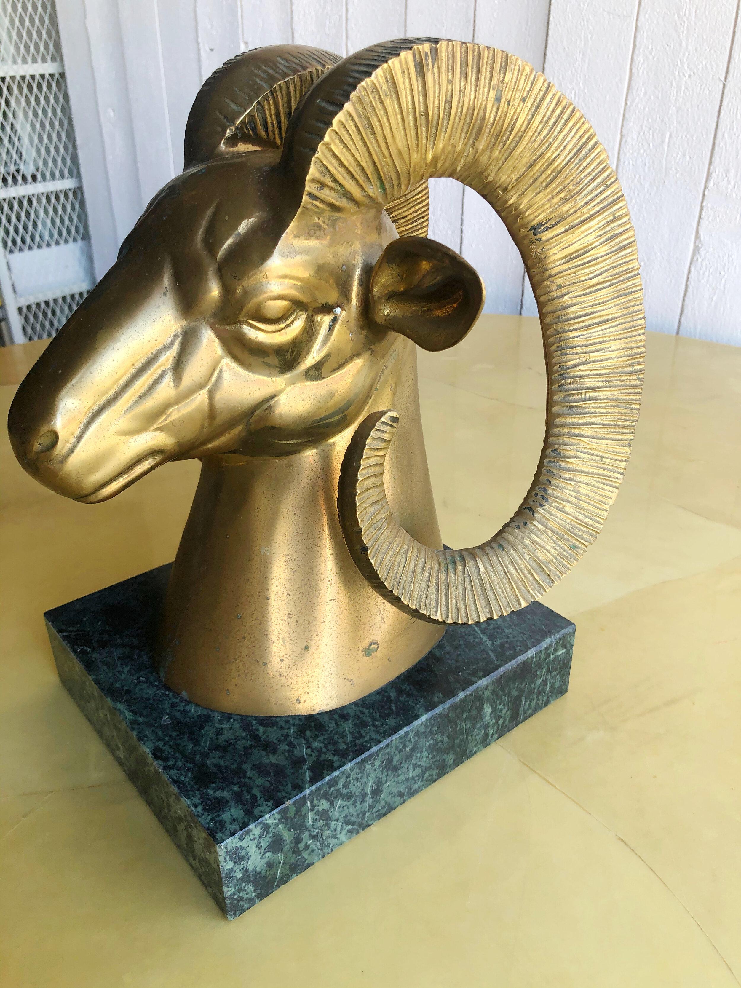 Mid-Century Bronze Rams Head Bust For Sale at 1stDibs