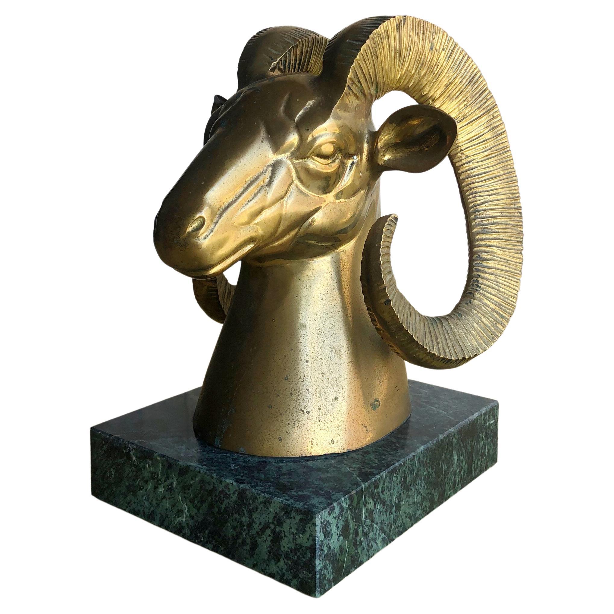 Mid-Century Bronze Rams Head Bust For Sale at 1stDibs