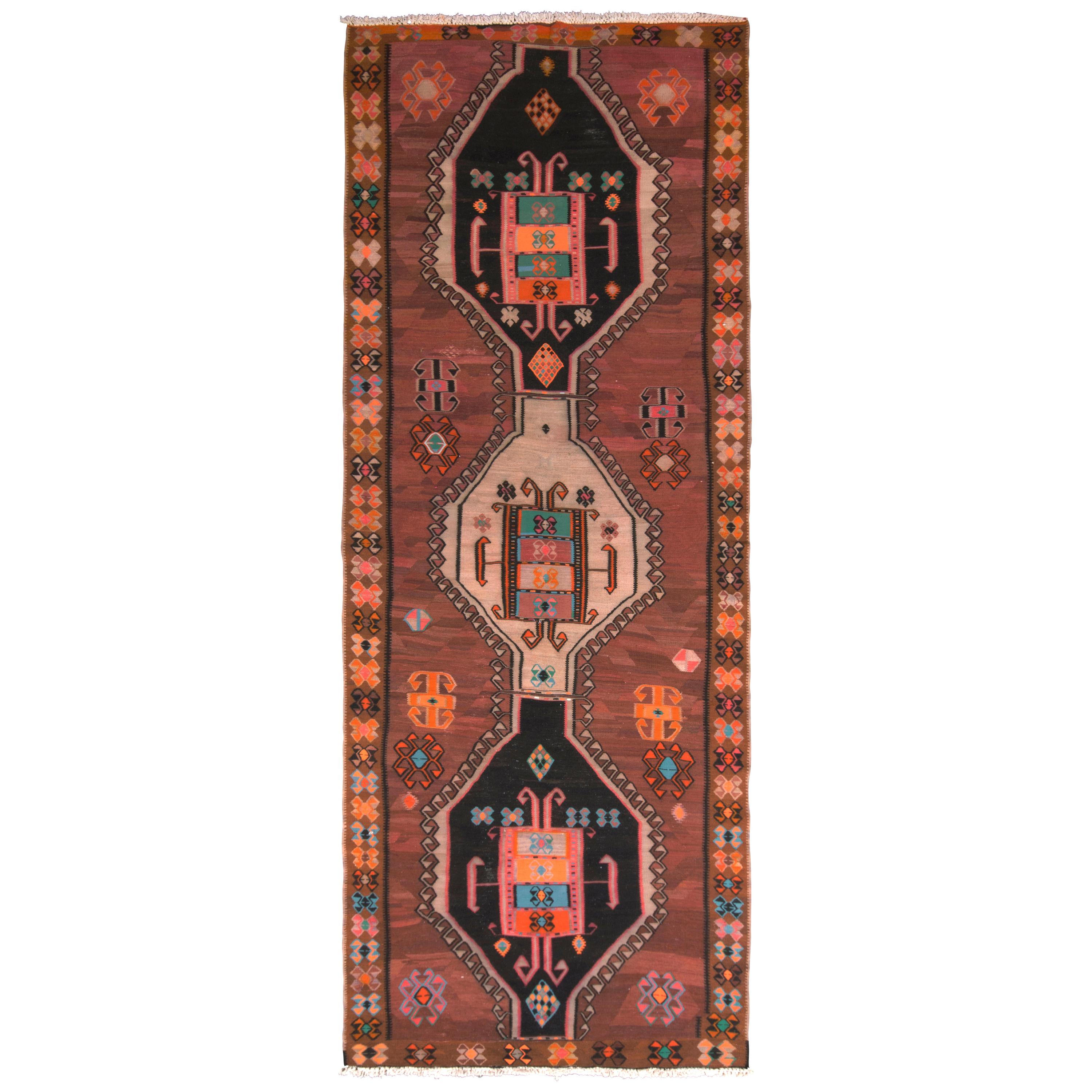 Vintage Midcentury Tribal Flat-Weave Rug For Sale at 1stDibs