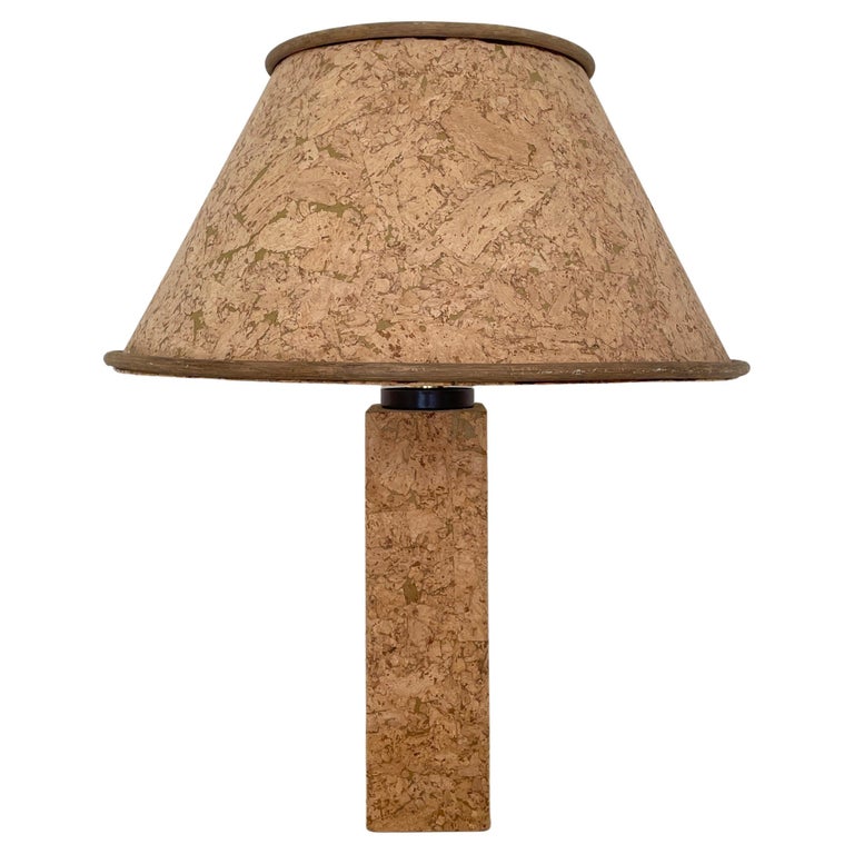 Mid Century Brown Cork Table Lamp with Round Shade Style of Ingo Maurer ...