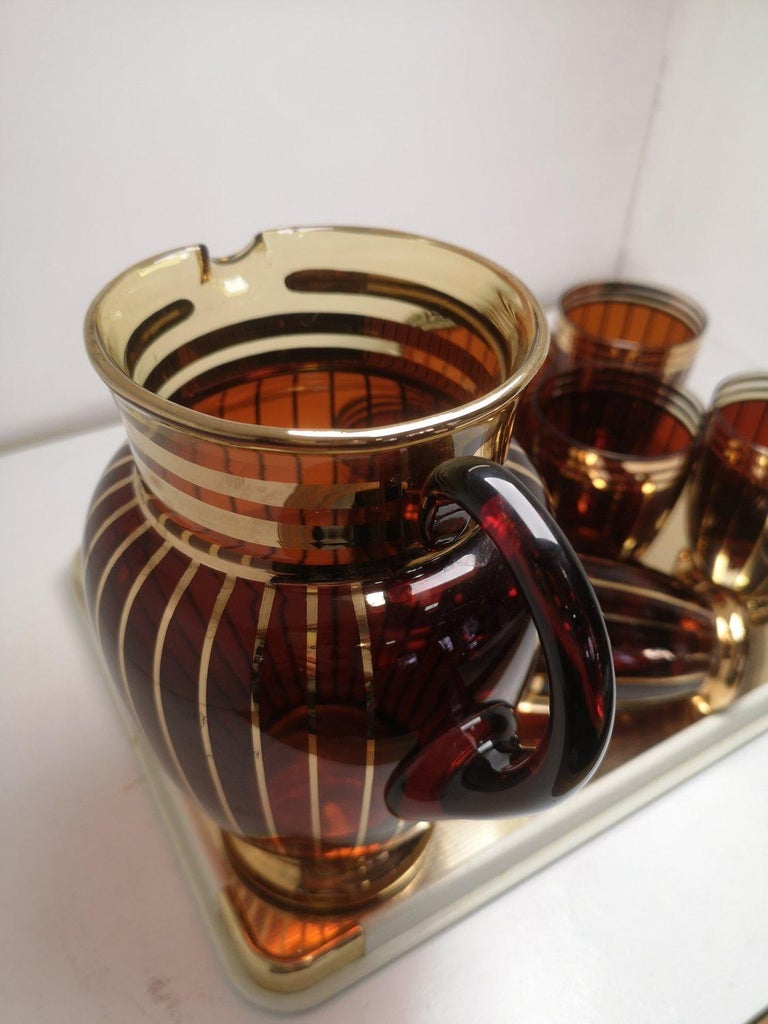 Mid-Century Brown Glass Serving Set from the Gilded 60s For Sale at 1stDibs