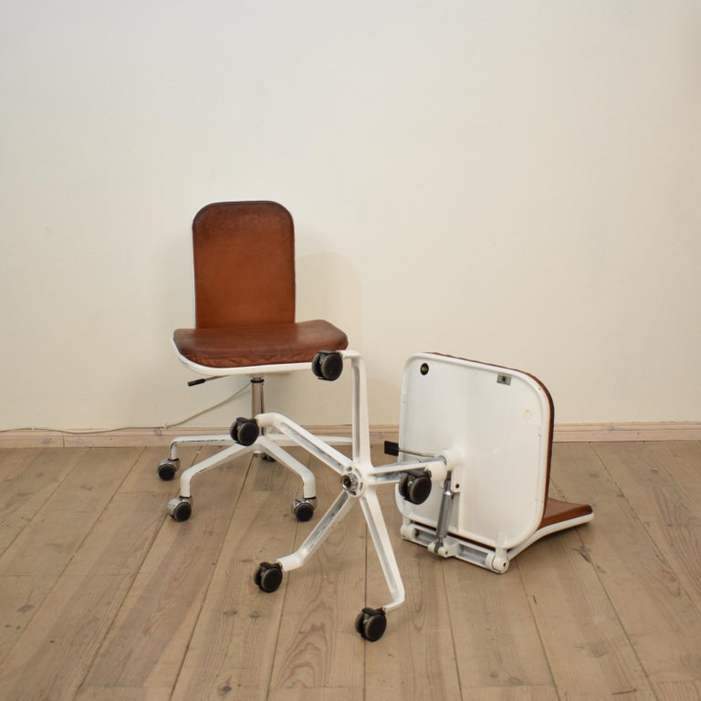 Midcentury Brown Leather Supporto Office Chairs by Fred Scott for Hille ...