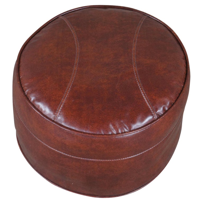 Mid Century Brown Vinyl Faux Leather Foot Stool Hassock Ottoman Pouf ...