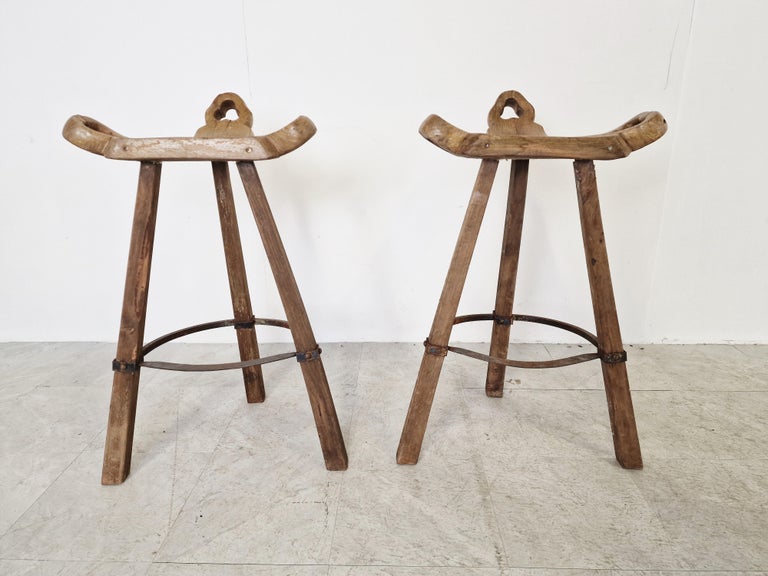Mid-Century Brutalist Bar Stools, Set of 2, 1960s For Sale at 1stDibs