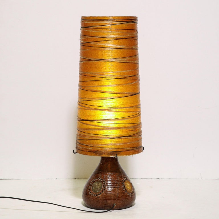 Midcentury Brutalist Ceramic Table Lamp with Horizontally Striated ...