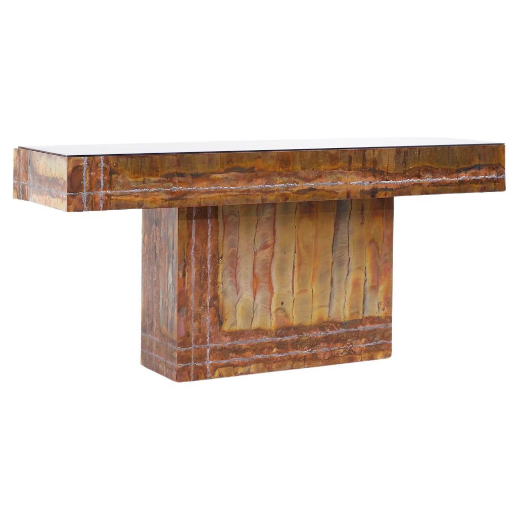 Mid Century Brutalist Copper Console Table For Sale at 1stDibs