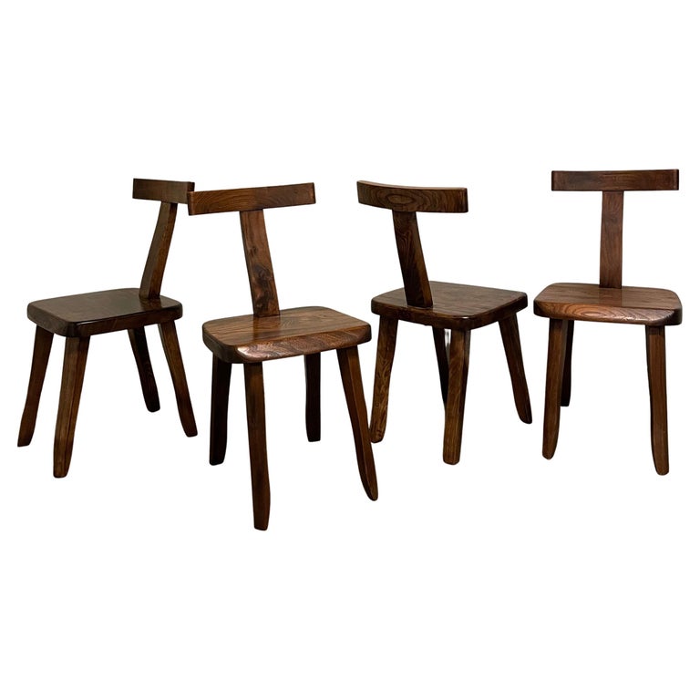 Midcentury Brutalist Free Form Dining Chairs in Elm Produced in France ...