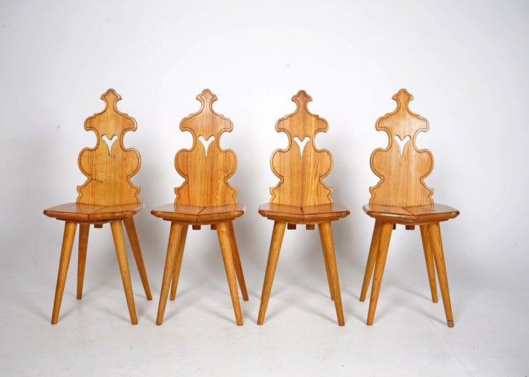 Midcentury Brutalist Style Design Tiroler Chair Set of 4 by Cepelia ...