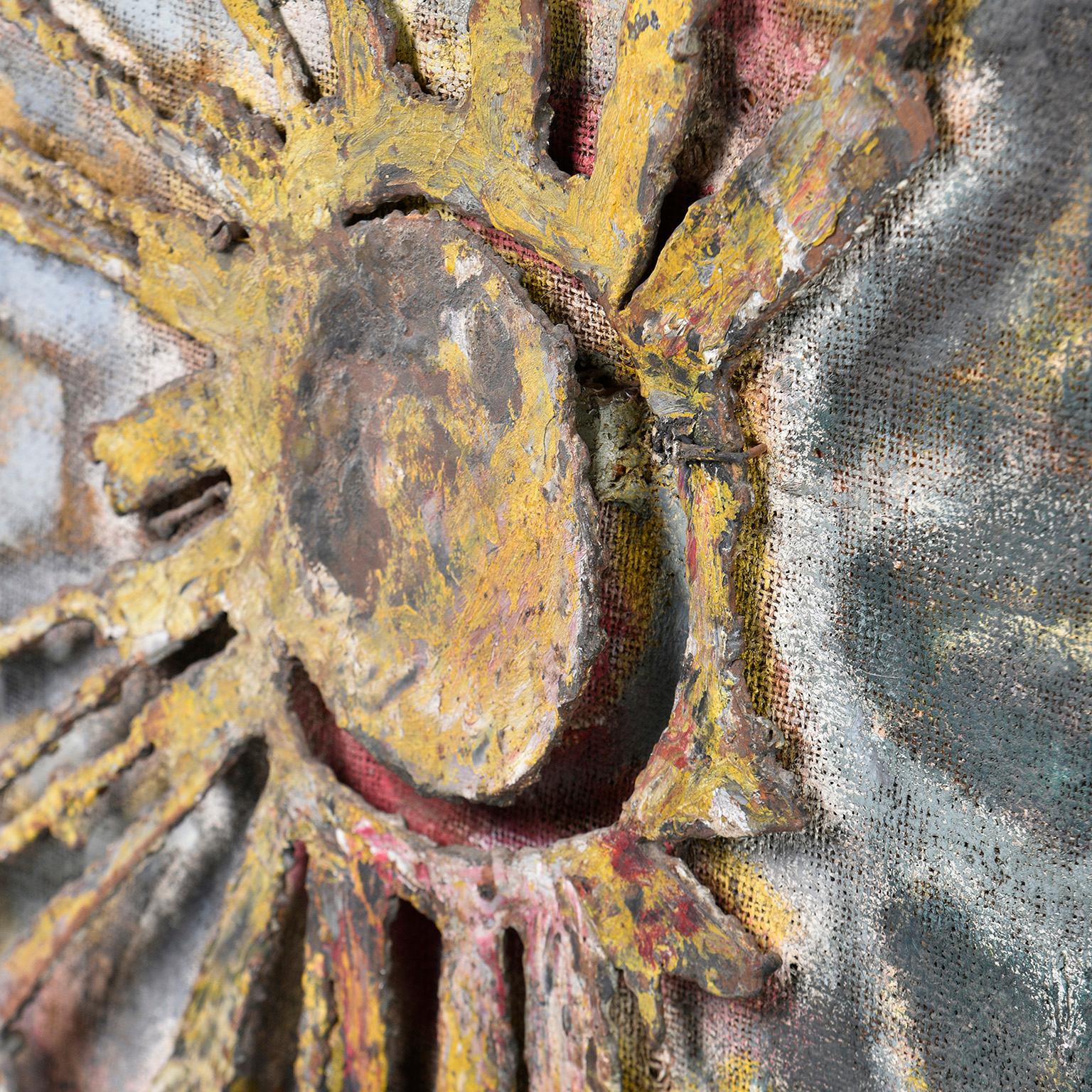 Midcentury Brutalist Style Painting with Metal Overlay at 1stDibs