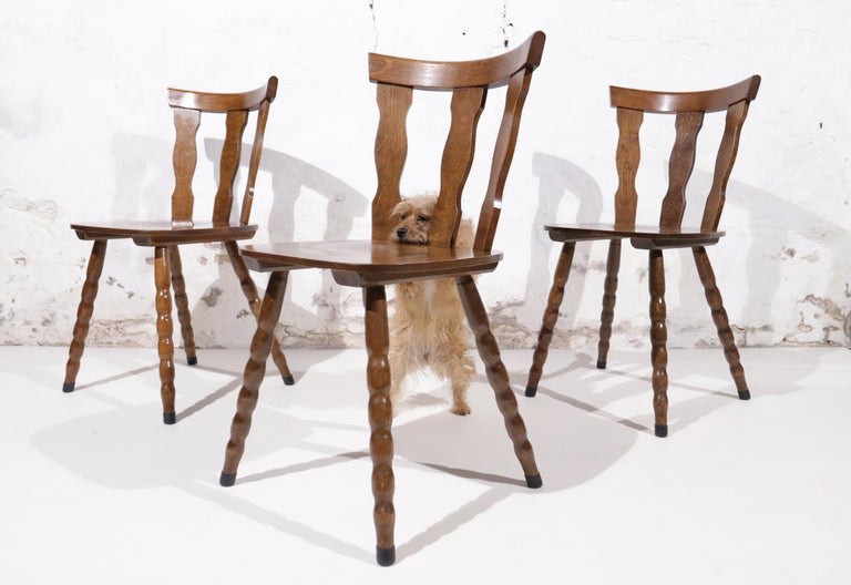 Mid-Century Brutlist Chairs Arch Cut-Outs Bobbin Legs For Sale at 1stDibs