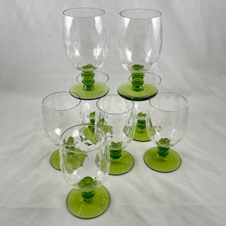 Mid-Century Bryce Diamond Optic Green Stem Blown Crystal Tall Goblets ...