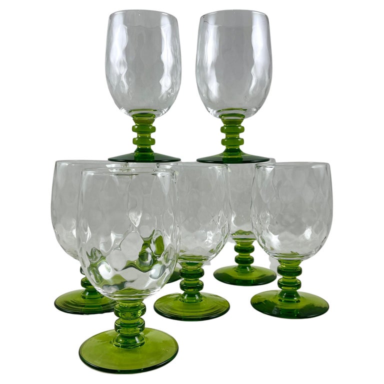 Mid-Century Bryce Diamond Optic Green Stem Blown Crystal Tall Goblets ...