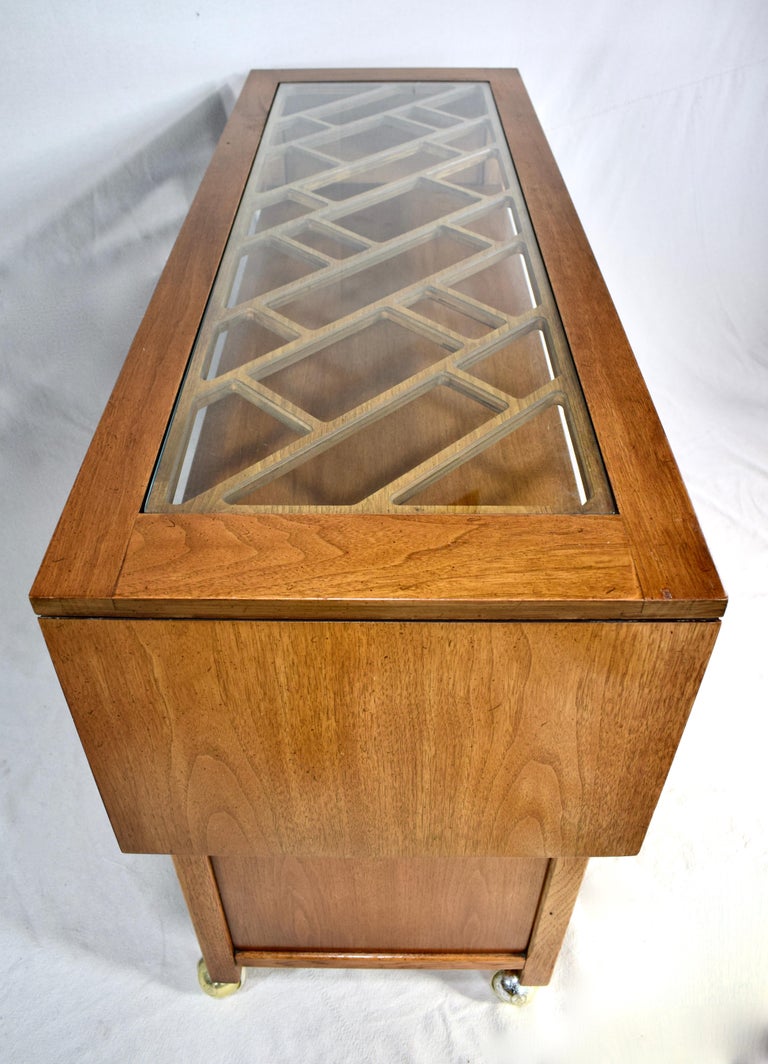 Mid-Century Buffet or Serving Table on Brass Casters For Sale at 1stDibs