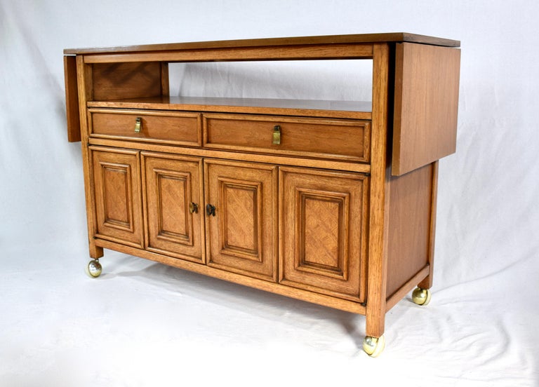Mid-Century Buffet or Serving Table on Brass Casters For Sale at 1stDibs