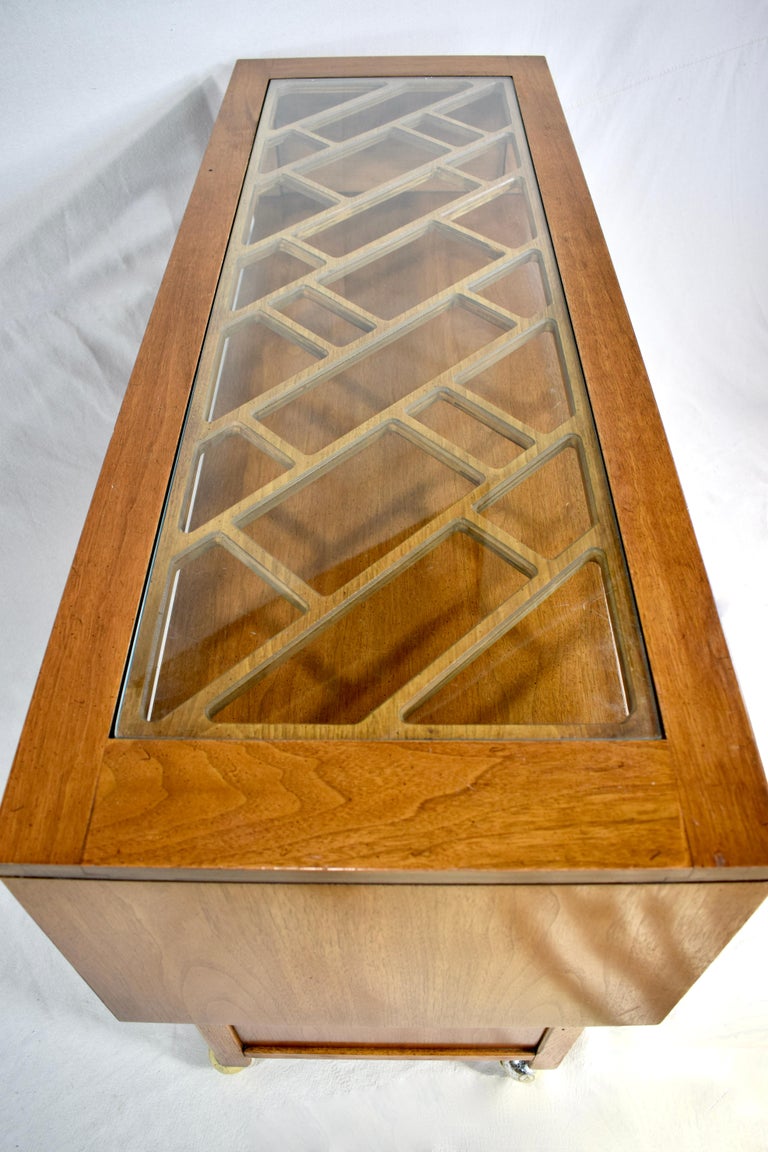 Mid-Century Buffet or Serving Table on Brass Casters For Sale at 1stDibs