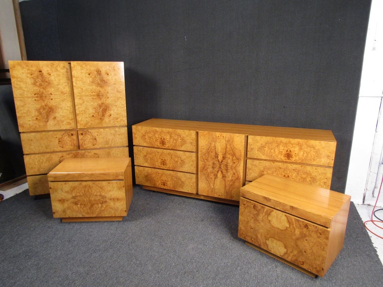 Mid-Century Burl Bedroom Set For Sale at 1stDibs