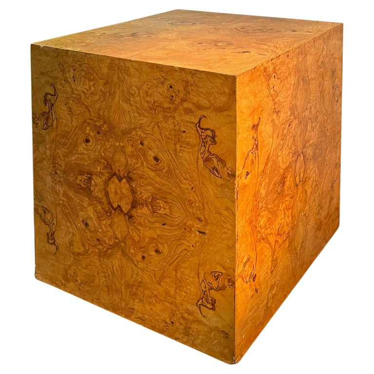 Midcentury Burlwood Cube Side Table / Pedestal Attributed to Milo ...