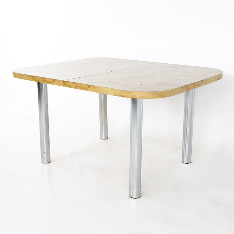 Mid Century Burlwood Formica Dining Table with Chrome Legs For Sale at ...