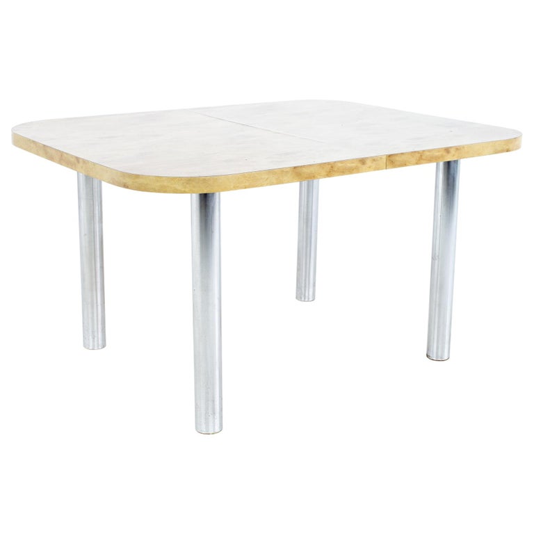 Mid Century Burlwood Formica Dining Table with Chrome Legs For Sale at ...