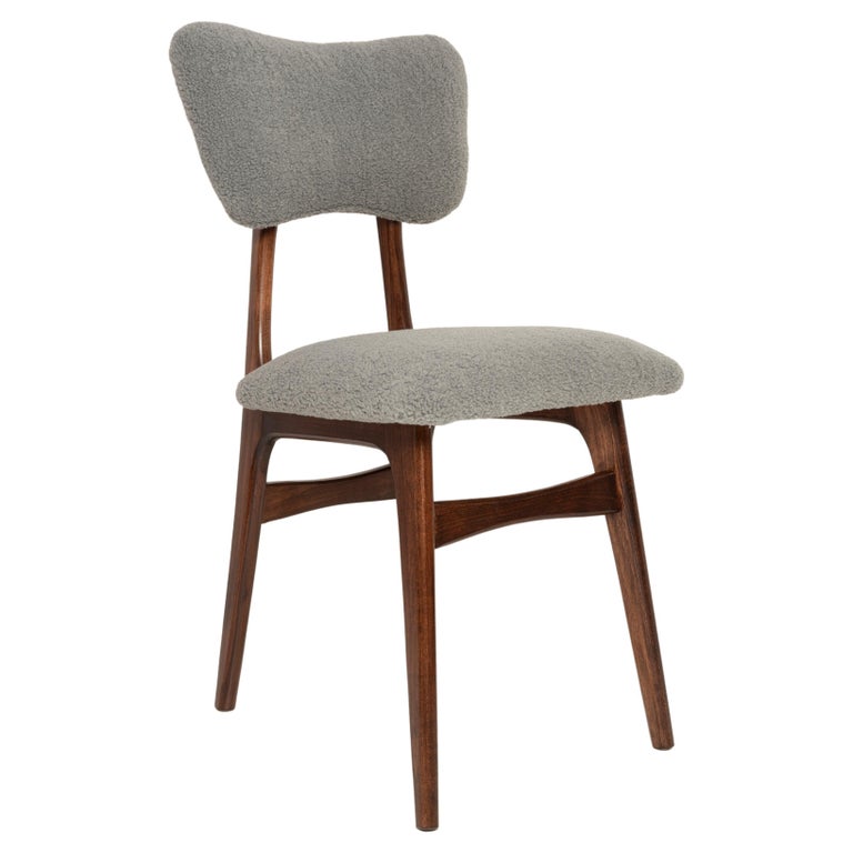 Mid Century Butterfly Dining Chair, Gray Boucle, Dark Walnut Wood ...