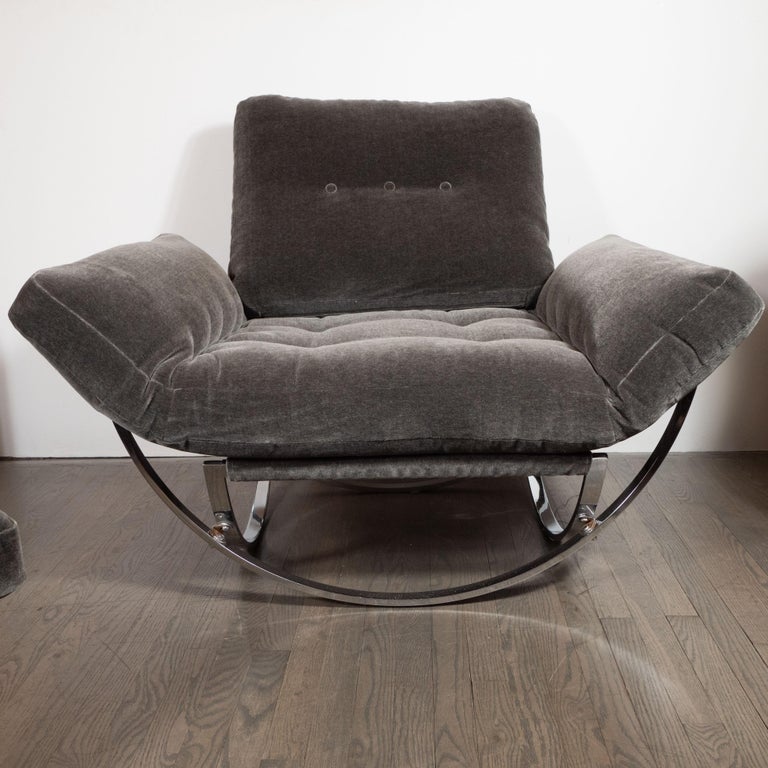 Midcentury Button Tufted Chair and Ottoman in Chrome and Graphite ...