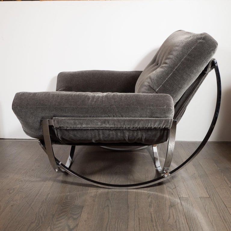 Midcentury Button Tufted Chair and Ottoman in Chrome and Graphite ...