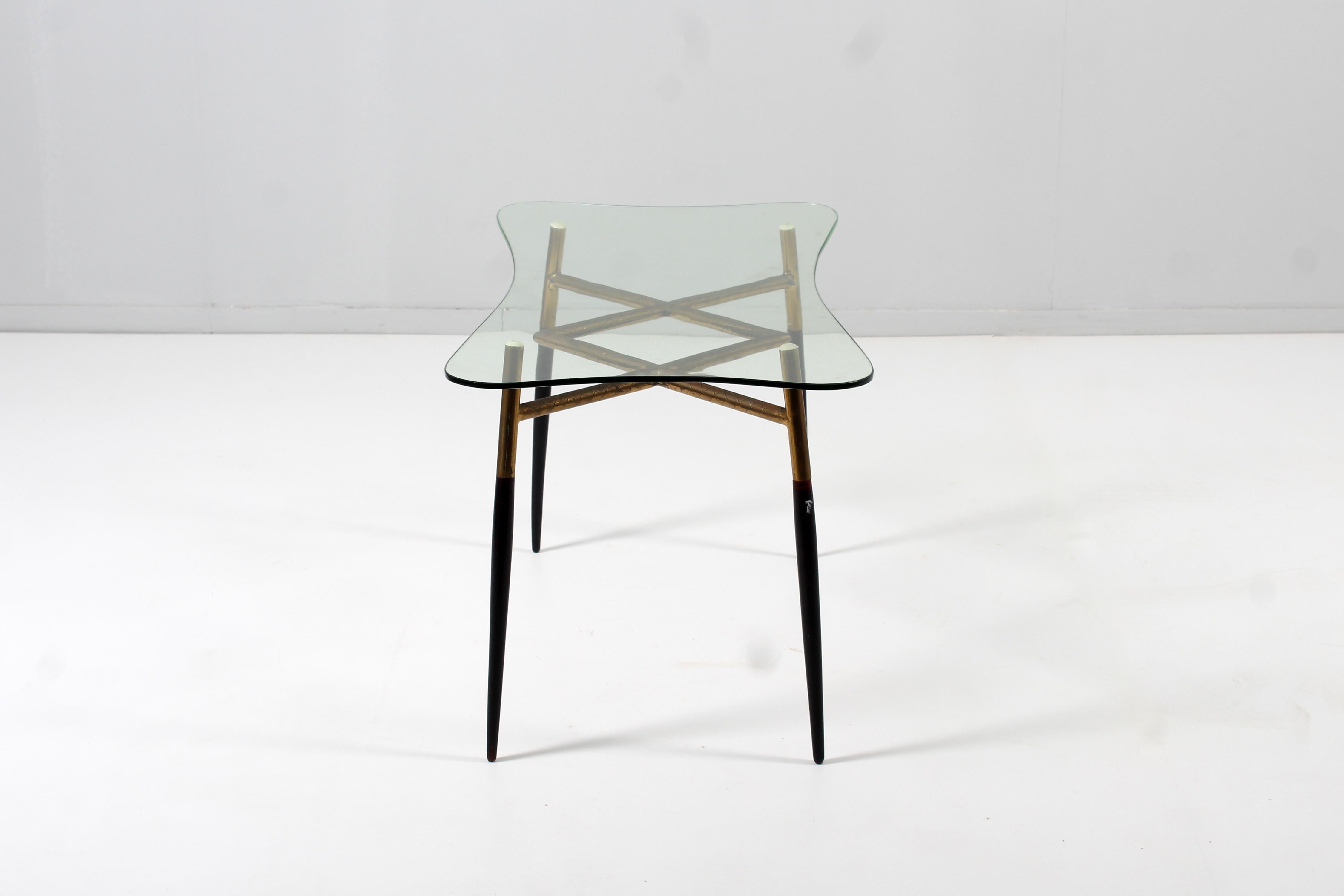 Mid-Century C. Lacca Glass, Brass and Wood Coffee Table 50s, Italy For ...
