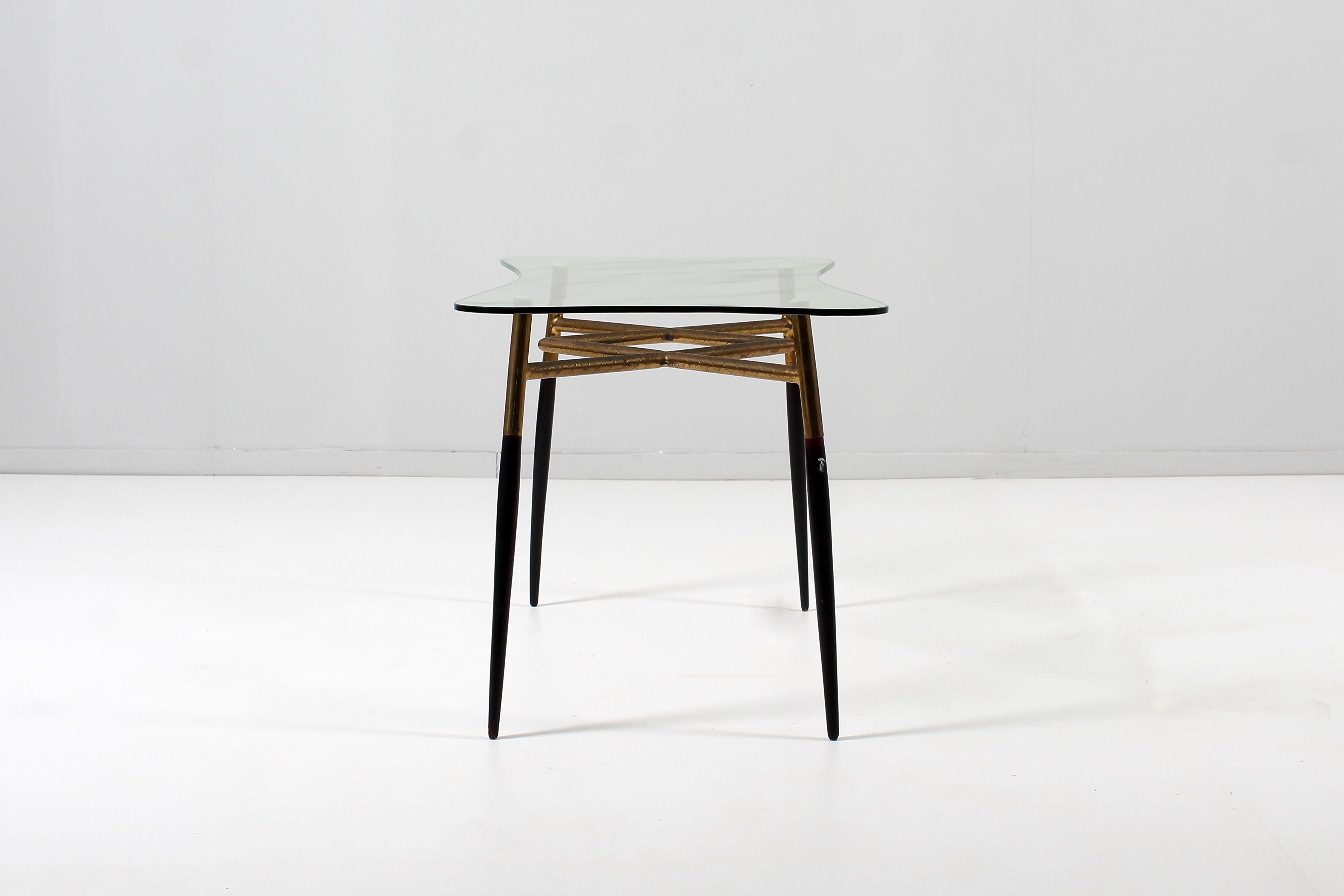 Mid-Century C. Lacca Glass, Brass and Wood Coffee Table 50s, Italy For ...