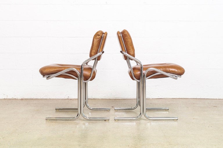 Midcentury Cal-Style Chrome and Brown Naugahyde Side Chairs at 1stDibs
