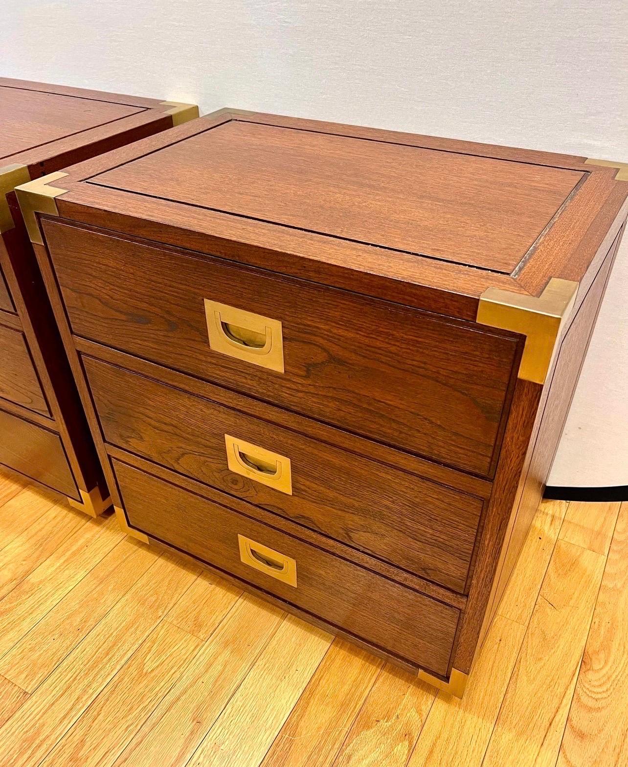 Midcentury Campaign Style Three Drawer Chests Nightstands, Pair For ...