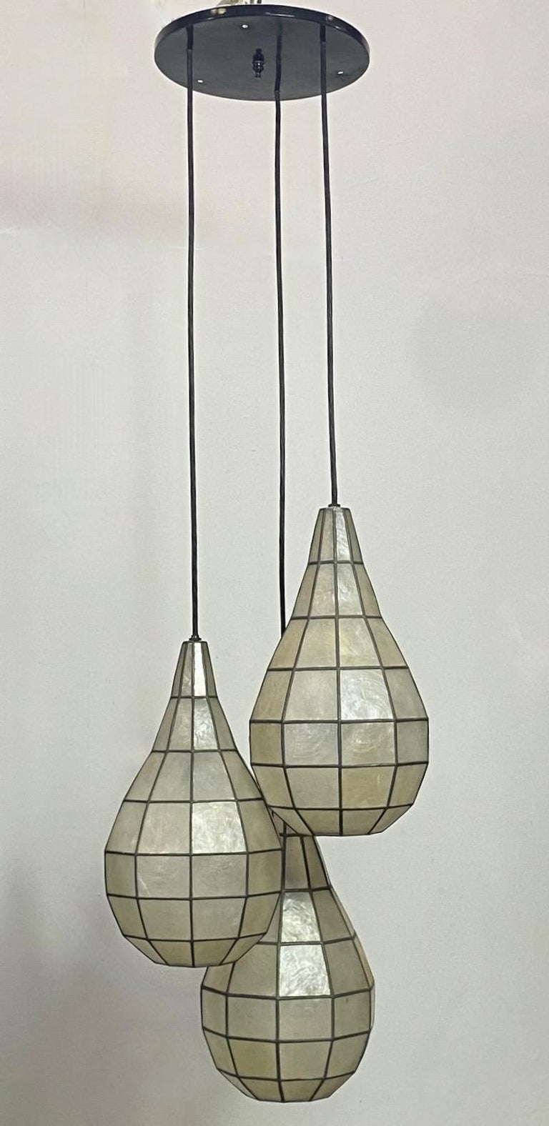 Mid-Century Capiz Shell Multi Pendant Light Fixture, American, 1950's ...